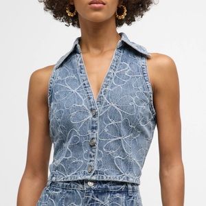 Ramy Brook | Tops | New Rami Brook Deacon Floral Embroidered Denim Vest ...